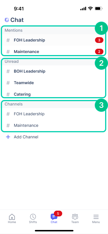 Chat Home: Mentions, Unread, Channels – VSBL